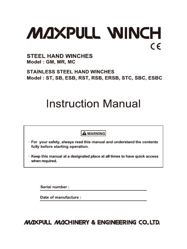 Hand Winch Instruction Manual - 202304 | PDF