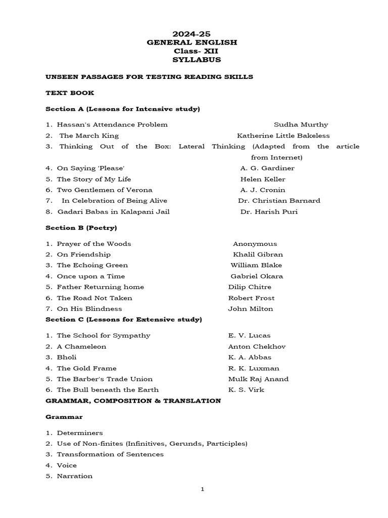 Class 12 English Syllabus 2024-25 | PDF