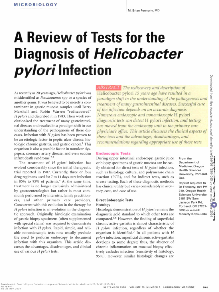 H Pylori Diagnostic Testing | PDF | Infection | Health Sciences