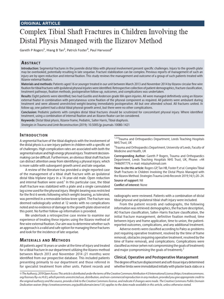 Complex Tibial Shaft Fractures in Children Involving the distal physis managed with Ilizarov ...