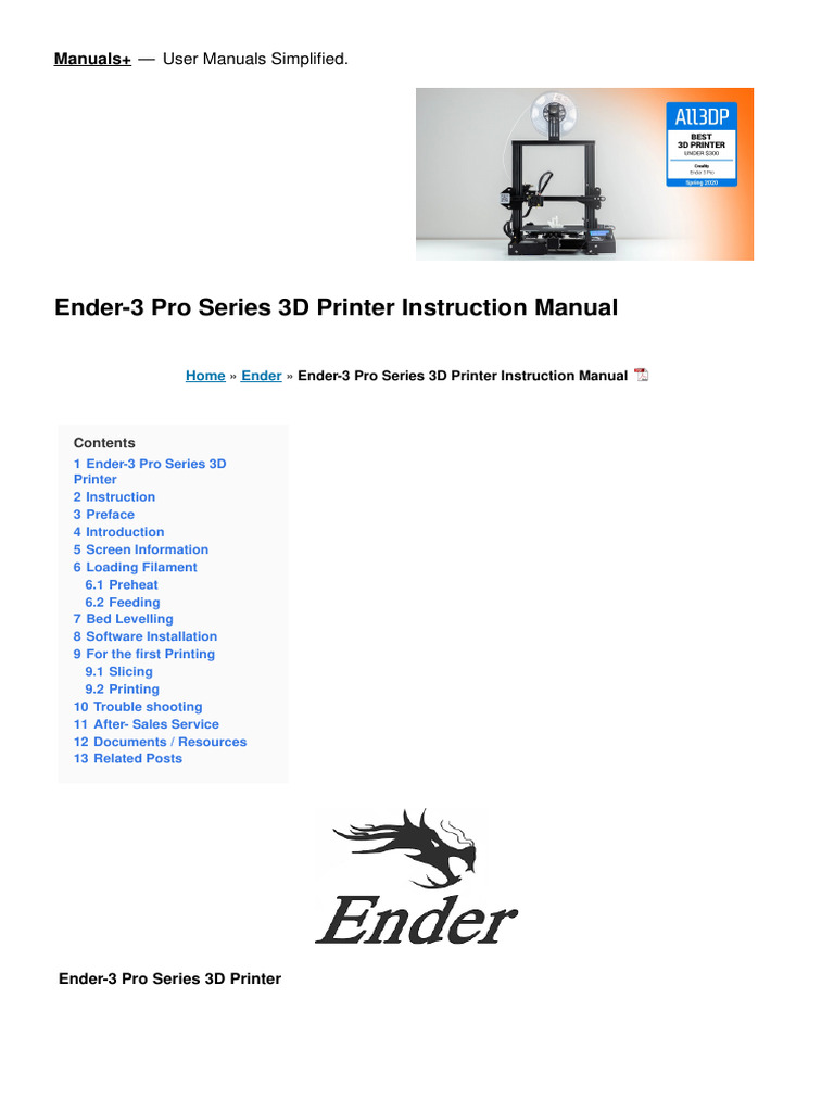 Ender-3 Pro 3D Printer Manual | PDF | Printer (Computing) | 3 D Printing
