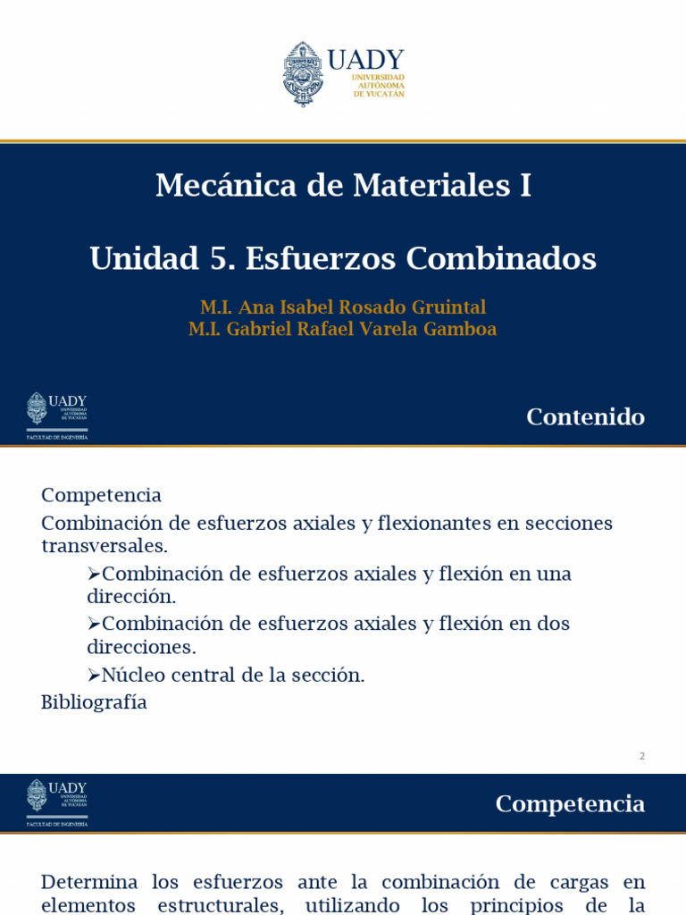 Unidad 5 Esfuerzos Combinados | PDF | Doblar | Viga (Estructura)