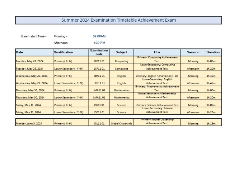 Summer 2024 Achievement Exam Schedule | PDF | Qualifications ...