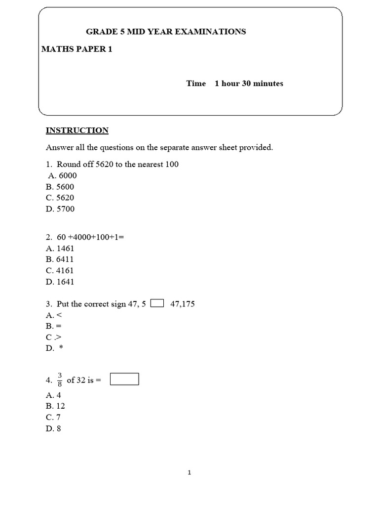 Grade 5 Maths Paper 1 023016 | PDF | Area | Elementary Geometry