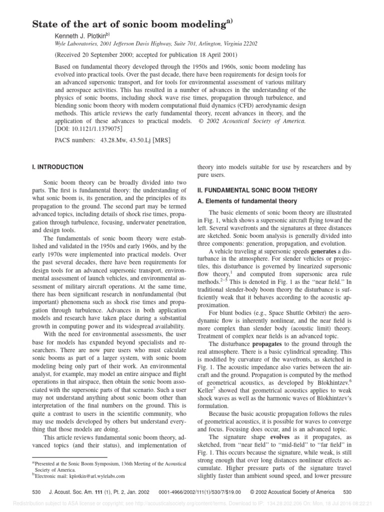 State of The Art of Sonic Boom Modeling (Wyle Labs, 2001) | PDF ...