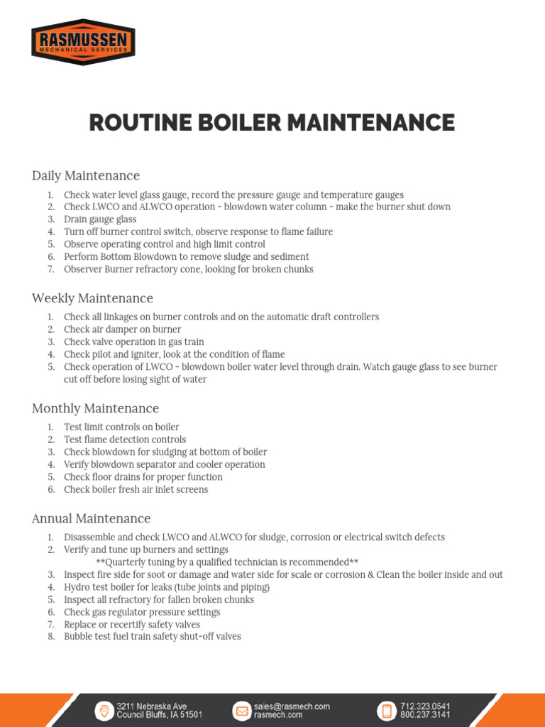 Boiler Maintenance Checklist and Logs | PDF | Boiler | Valve
