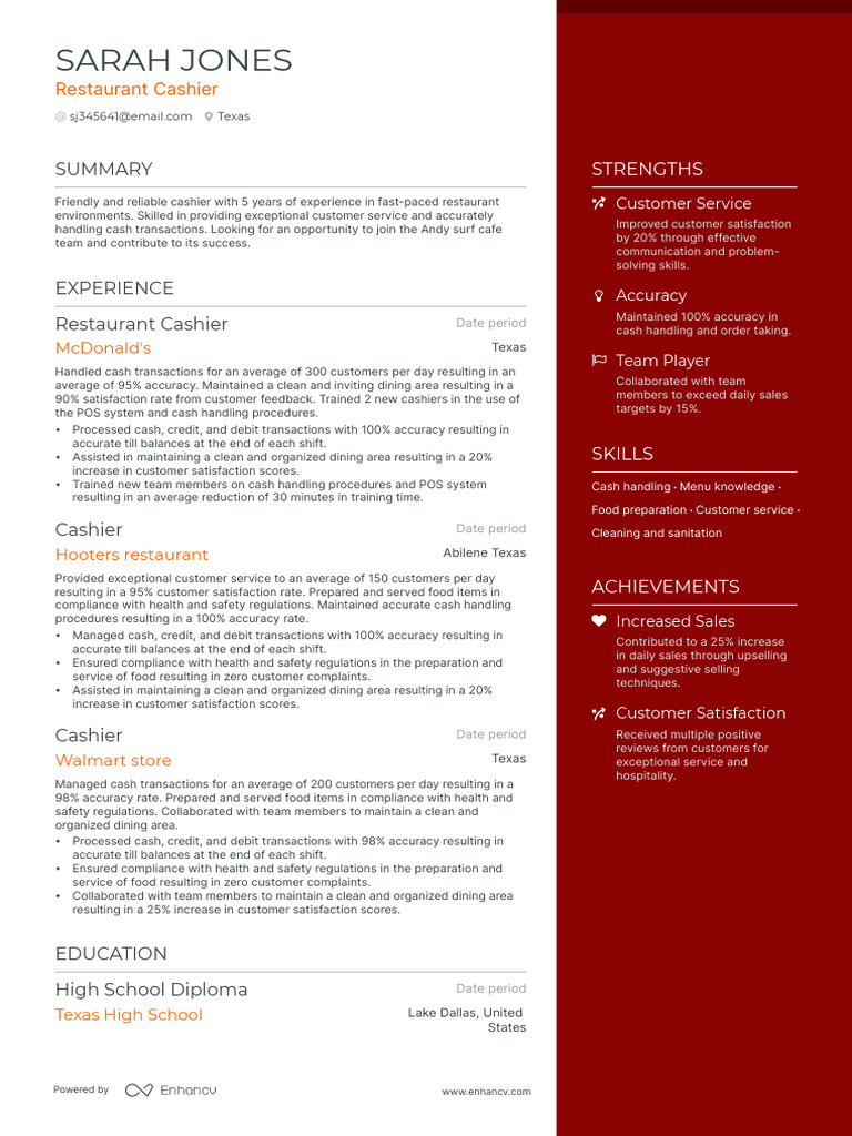 Sarah Jones Resume | PDF | Point Of Sale | Restaurants