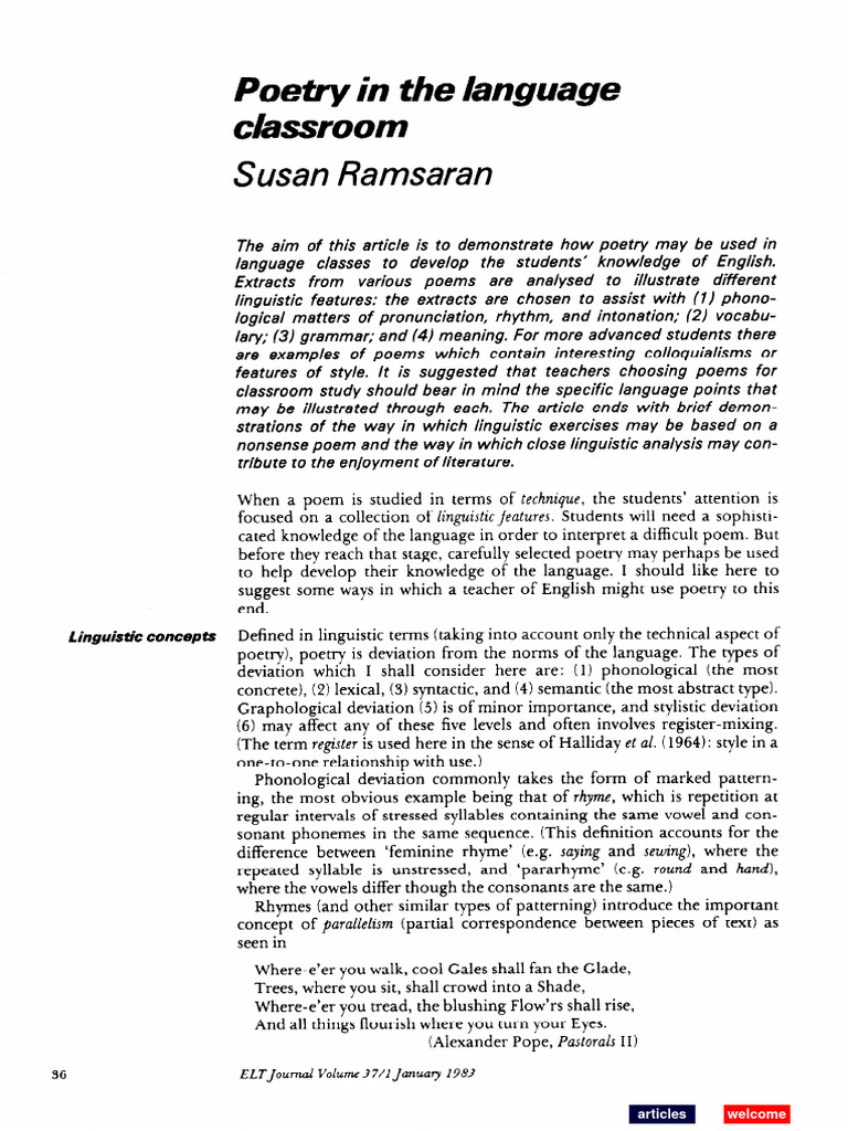 Poetry in The language Class Room | PDF | English Language | Poetry