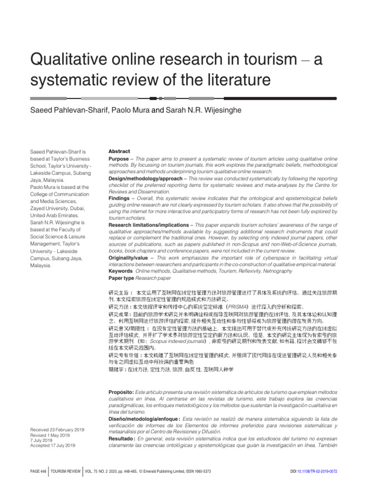 Systematic Review of Online Qualitative Tourism Research | PDF ...