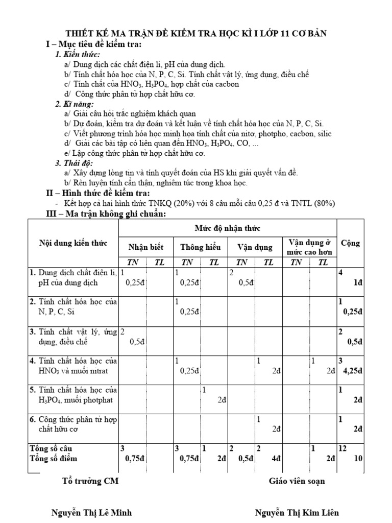 Ma Tran 11 KT HK1 | PDF