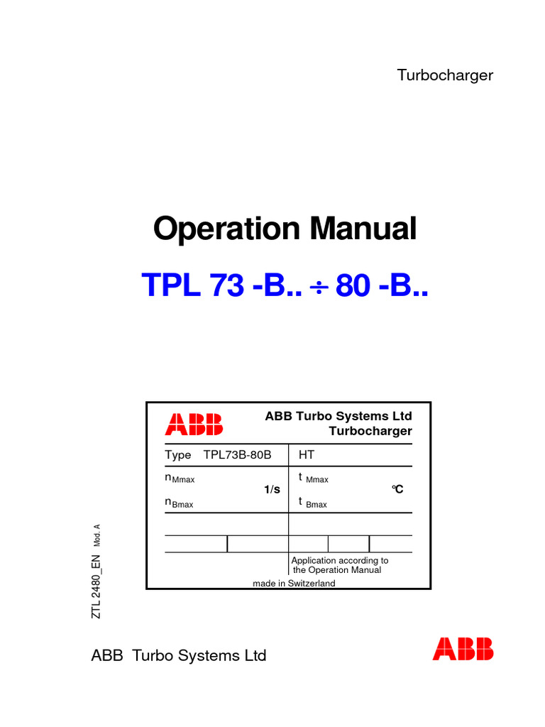 Instruction Manual TPL 73 - B 80-B | PDF | Turbocharger | Mechanical Engineering