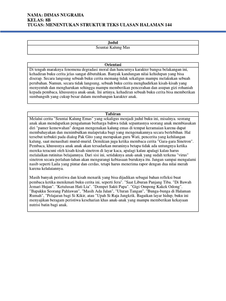 TUGAS MENENTUKAN STRUKTUR TEKS ULASAN | PDF