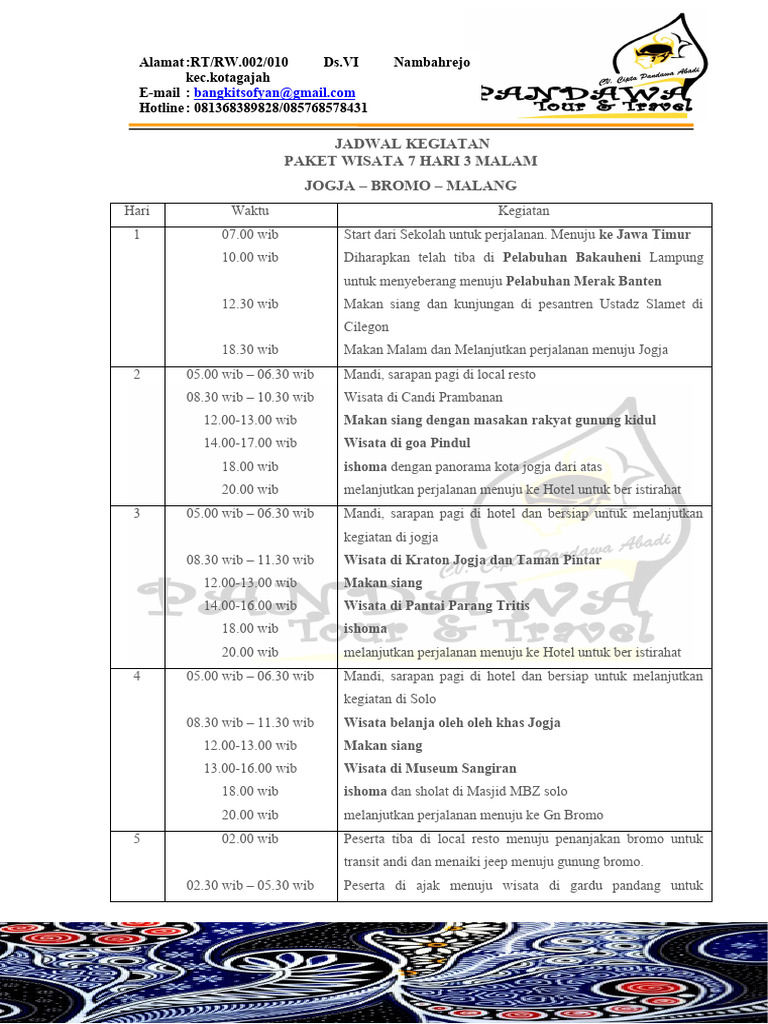 CONTOH Proposal Studytour PENAWARAN KE MALANG 7 HARI | PDF