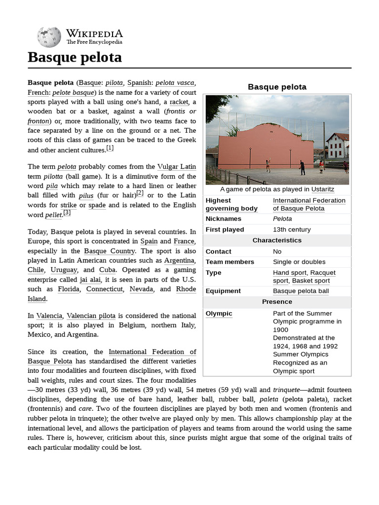 Basque Pelota | PDF | Basque Country (Autonomous Community) | Sports