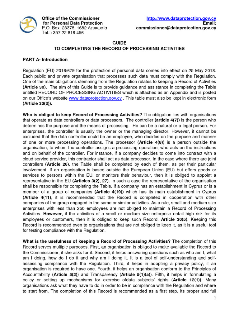 Guide to Record of Processing Activities | PDF | Employment | Risk