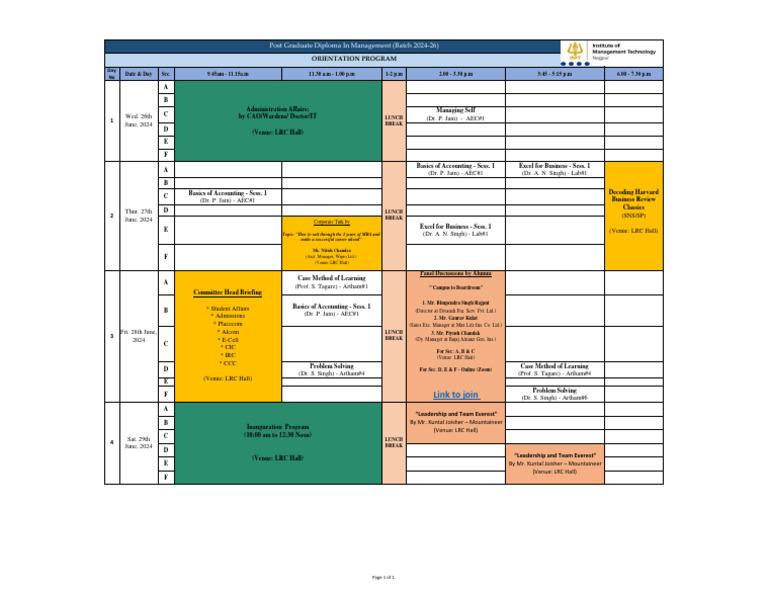 Orientation Schedule 2024-Week#1 | PDF | Business