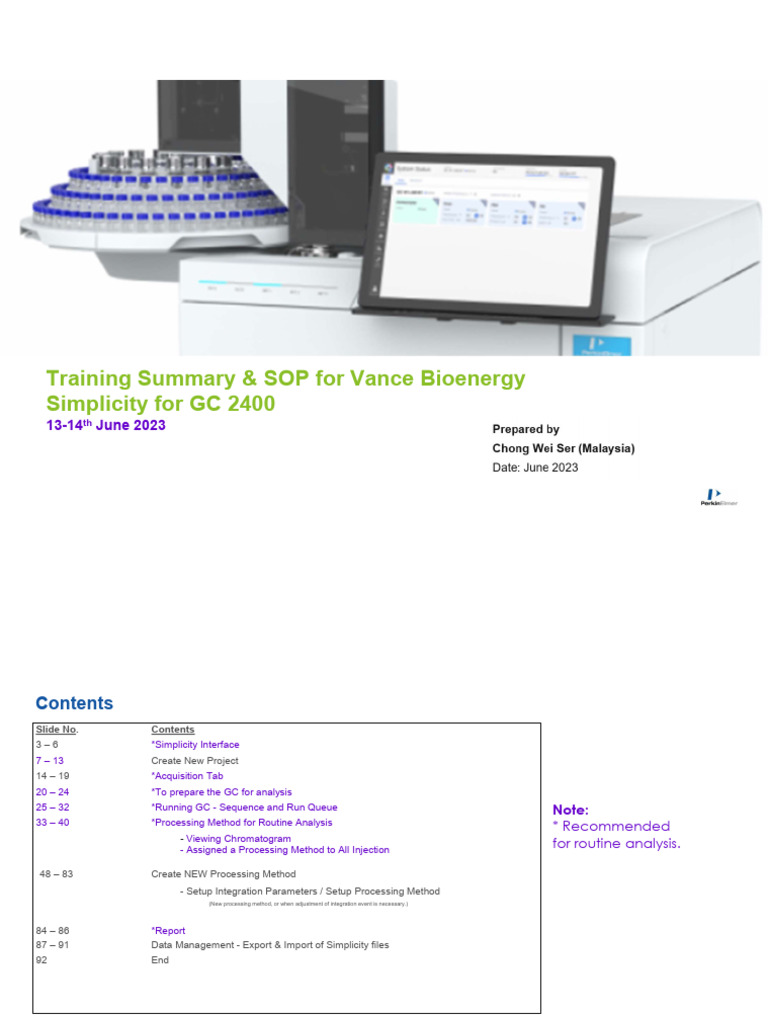 Simplicity GC 2400 SOP VanceBio June 2023 | PDF | Chromatography | Combustion