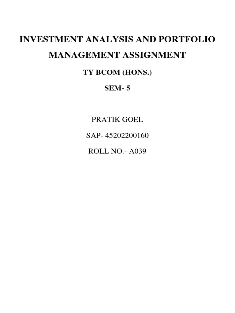 Investment Analysis and Portfolio Management Assignment: Ty Bcom (Hons.) SEM-5 | PDF | Cash Flow ...