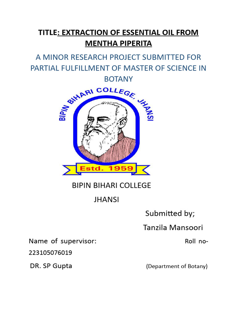 A Minor Research Project.. | PDF | Leaf | Distillation