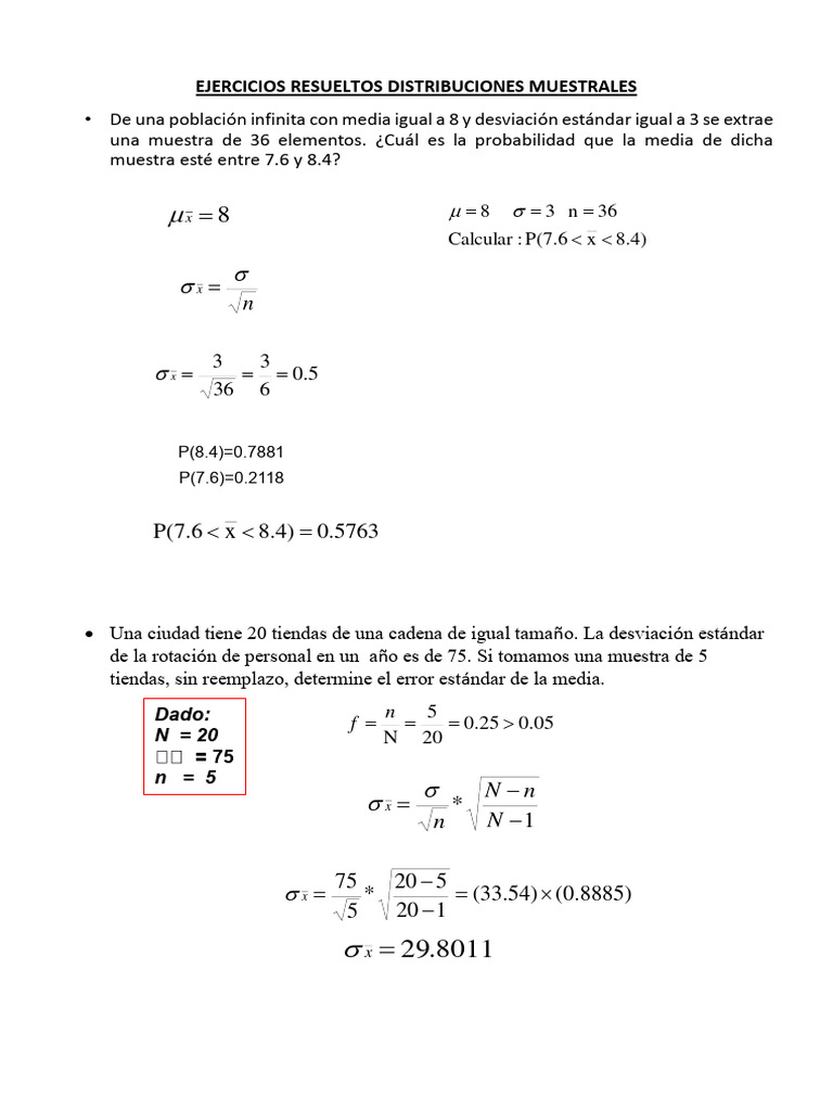 Ejercicios Resueltos Distribuciones Muestrales | PDF | Desviación Estándar | Error estándar