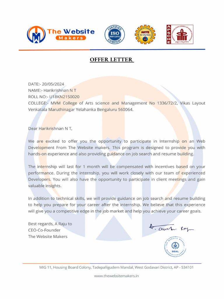 Official Offer Letter - 20240515 - 213335 - 0000 | PDF