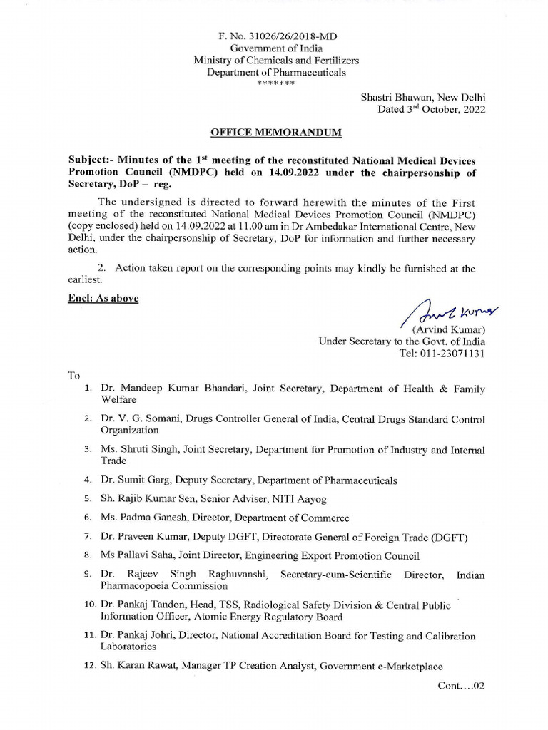 Minutes of The First Meeting of Reconstituted NMDPC | PDF | Medical Device