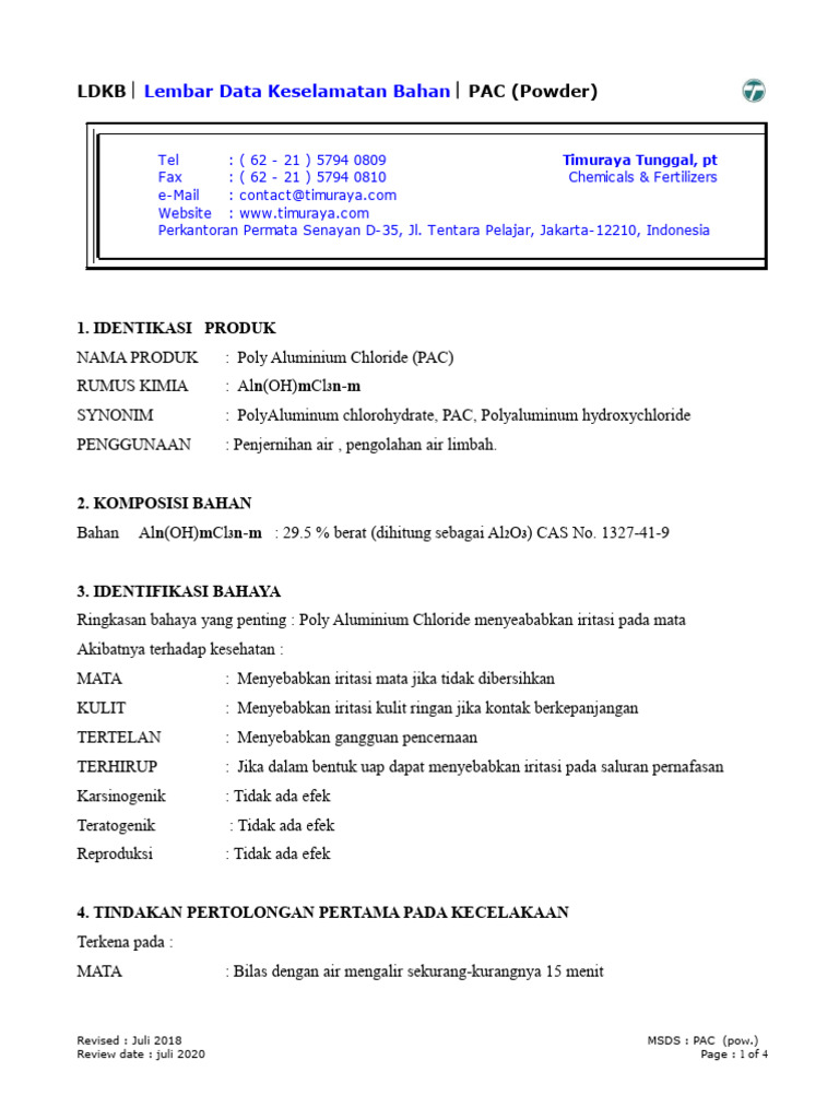 8 MSDS PAC Putih | PDF | Teknologi & Rekayasa