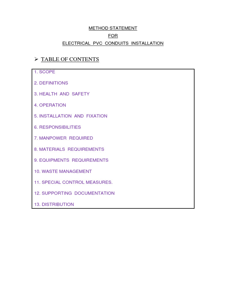 Method Statement For Electrical PVC Conduits Installation | PDF | Pipe ...