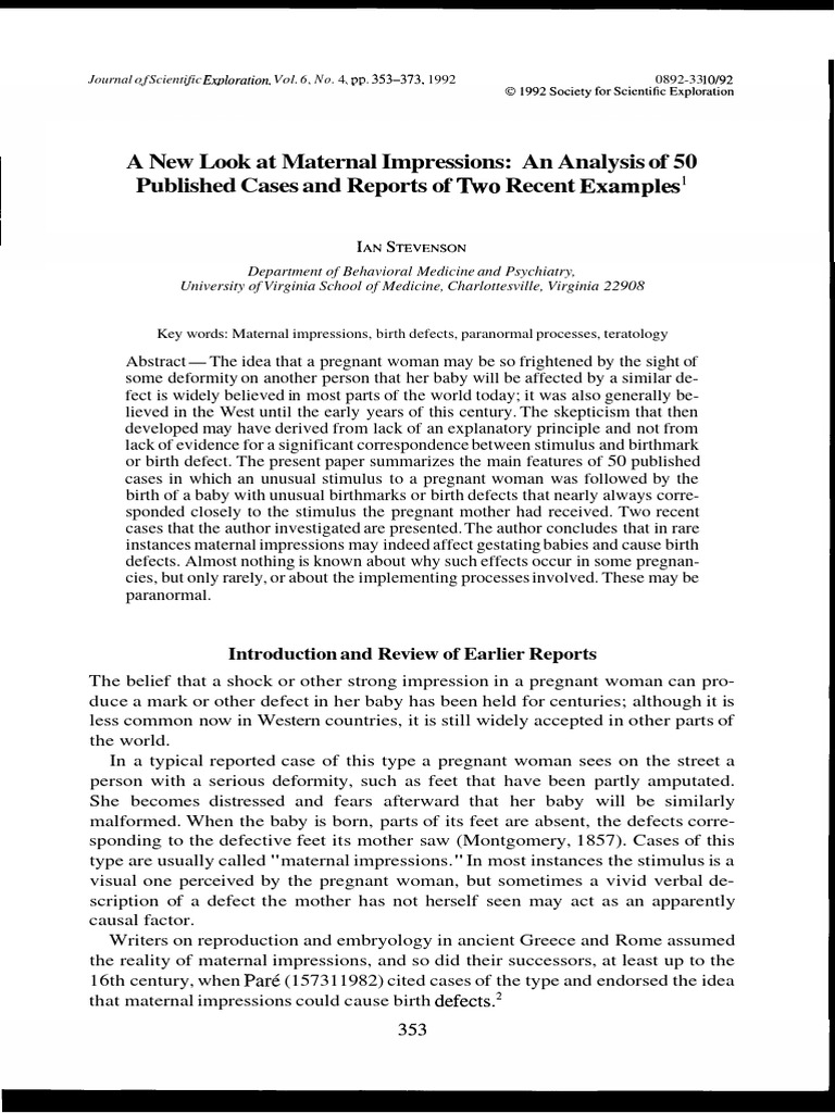 A New Look at Maternal Impressions Jse - 06 - 4 - Stevenson | PDF ...