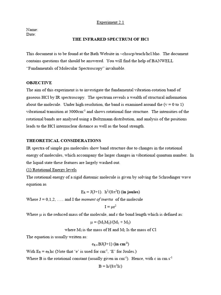 Report For HCL | PDF | Infrared Spectroscopy | Energy Level