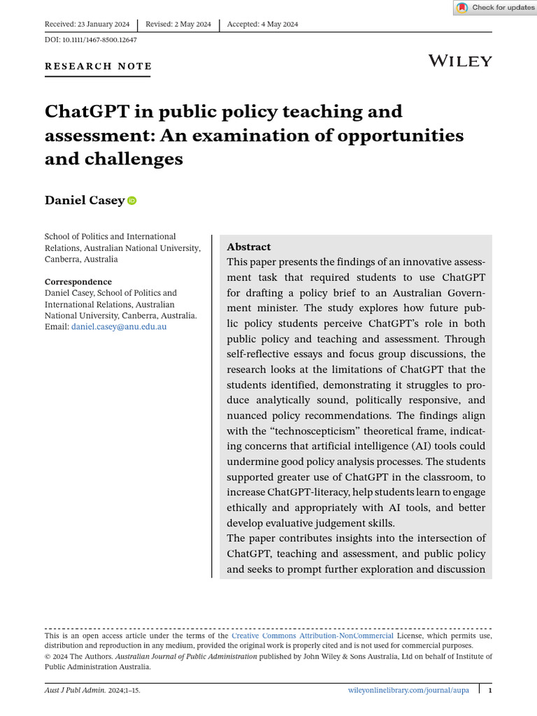 ChatGPT in Public Policy Education | PDF | Artificial Intelligence ...