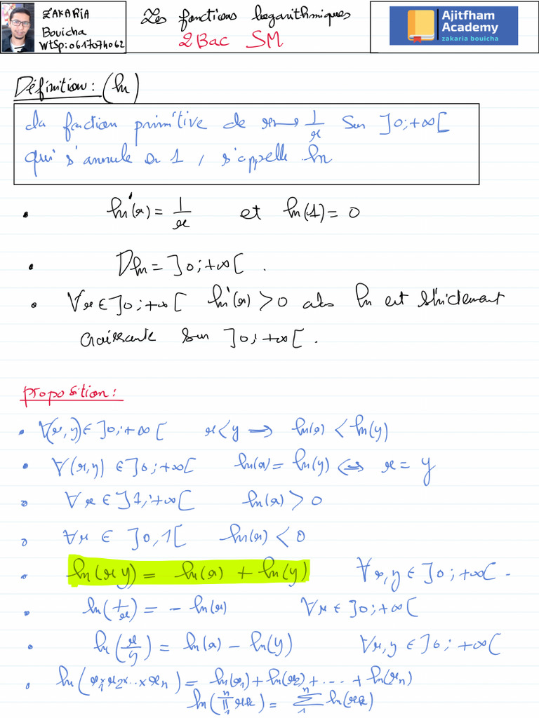 2 Bac SM Les Fonctions Logarithmiques | PDF