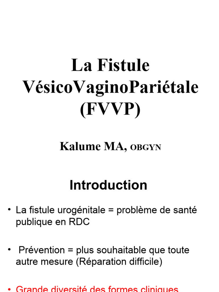Fistule Vésico-Vagino-Pariétale en RDC | PDF | Reproduction humaine ...