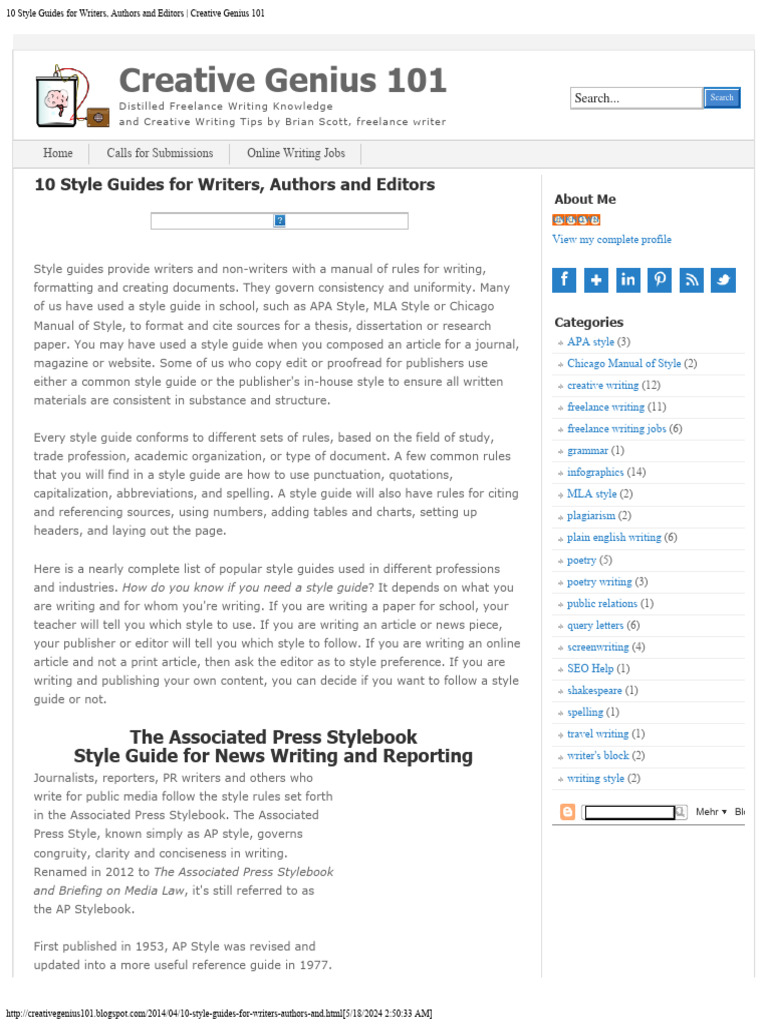 10 Style Guides For Writers, Authors and Editors Creative Genius 101 ...