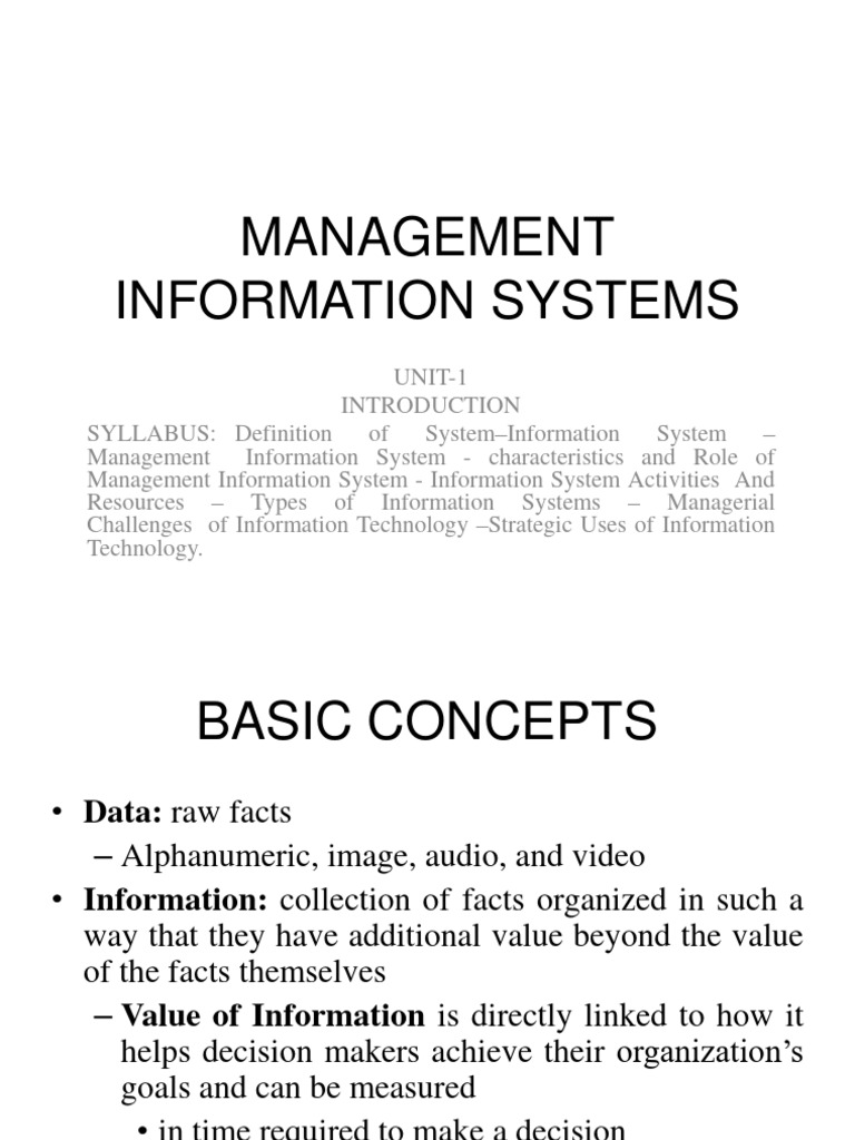 MIS Unit 1 | PDF | Information System | System