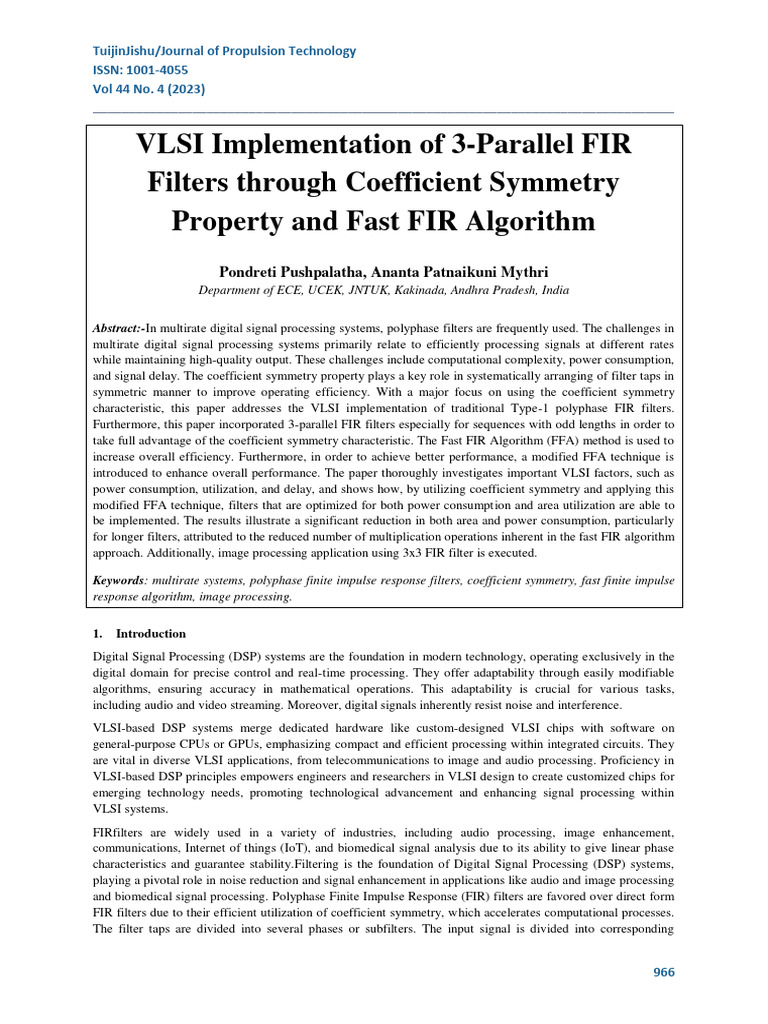 Vlsi Implementation Of 3 Parallel Fir Pdf Digital Signal Processing