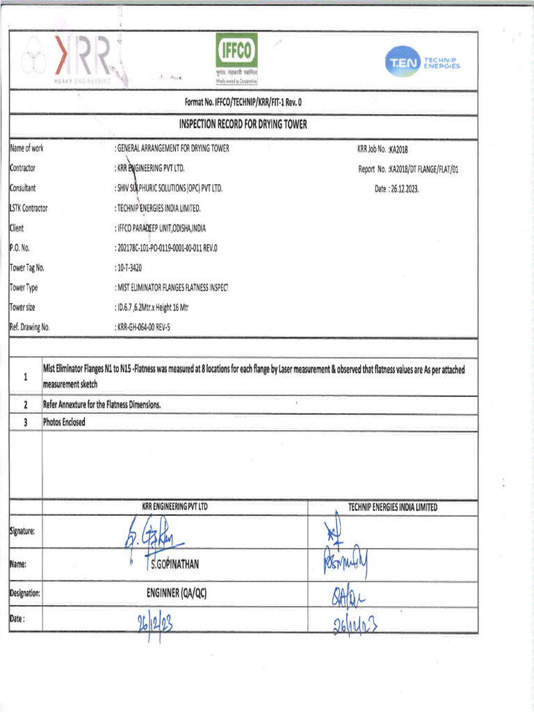 DT Mist Eliminator Flanges Flatness | PDF