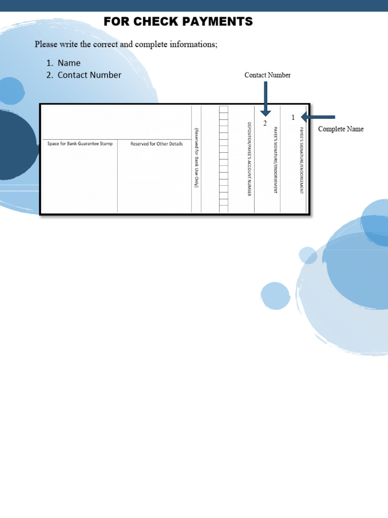 For Check Payments: 1. Name 2. Contact Number | PDF