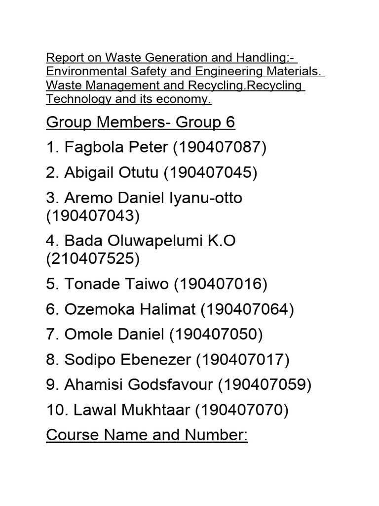 Comprehensive Analysis of Waste Generation, Environmental Safety, and Recycling Technologies: A ...