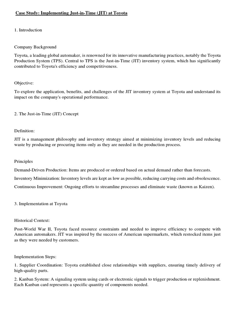 Case Study - JIT | PDF | Lean Manufacturing | Supply Chain