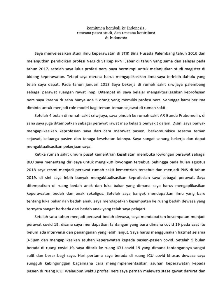 Komitmen, Rencana Pasca Studi | PDF | Pengembangan Diri