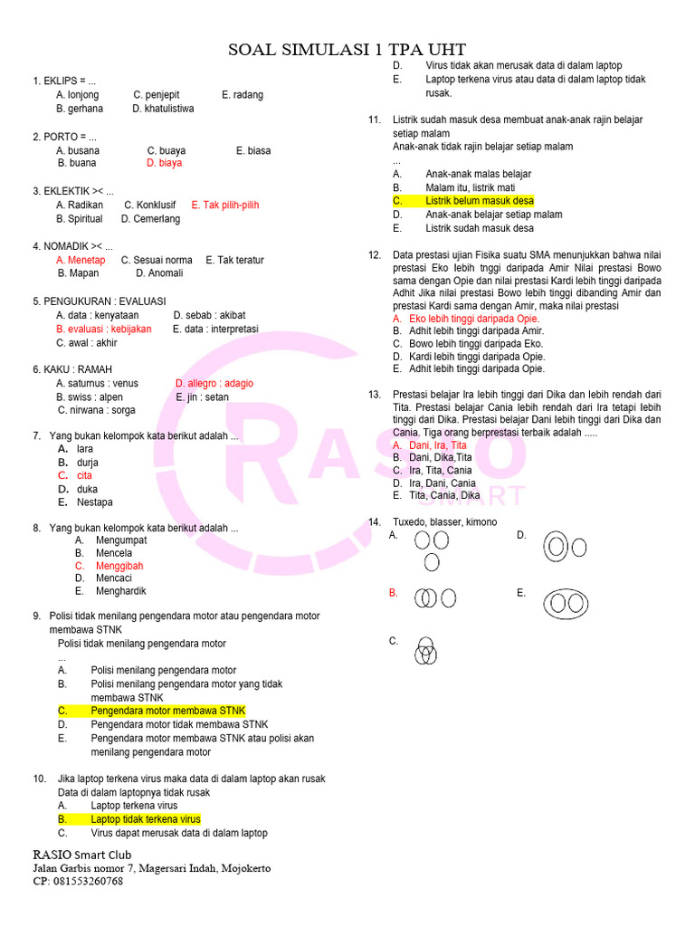 Soal Simulasi 1 TPA UHT 3 2024 | PDF