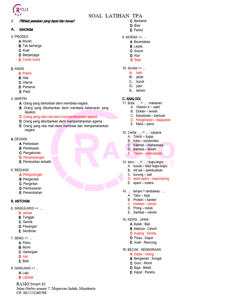 Soal Simulasi 1 TPA Mandiri 2024 | PDF