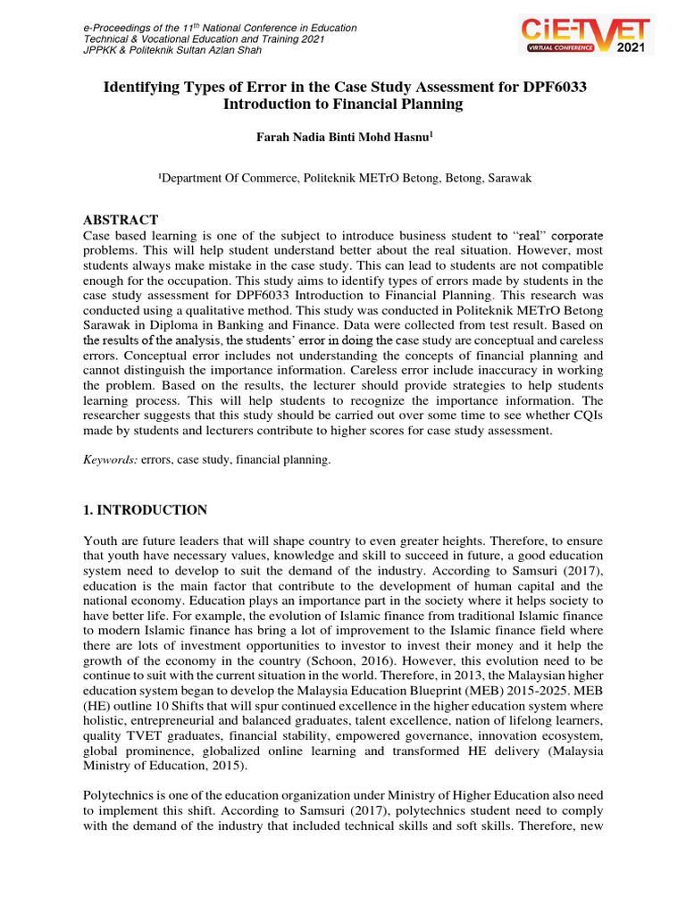 Identifying Types of Error in The Case Study Assessment For DPF6033 ...