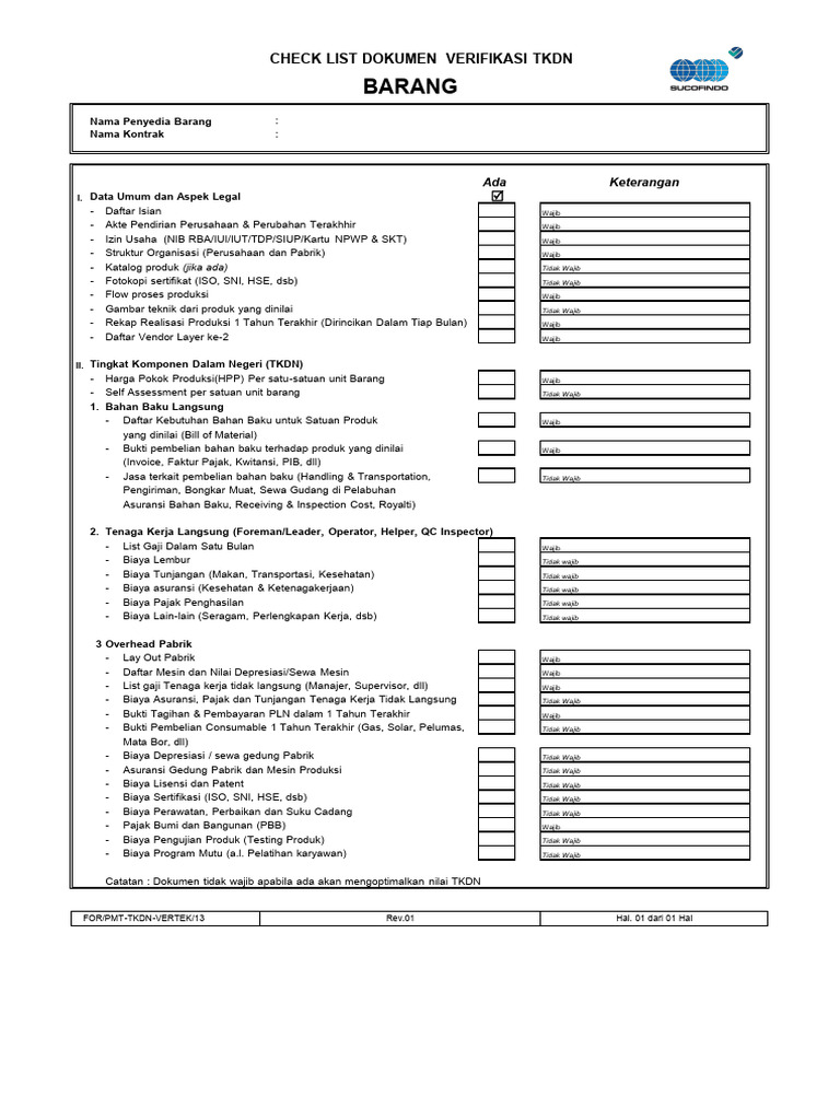 Checklist Dokumen TKDN Barang (Kosong) | PDF
