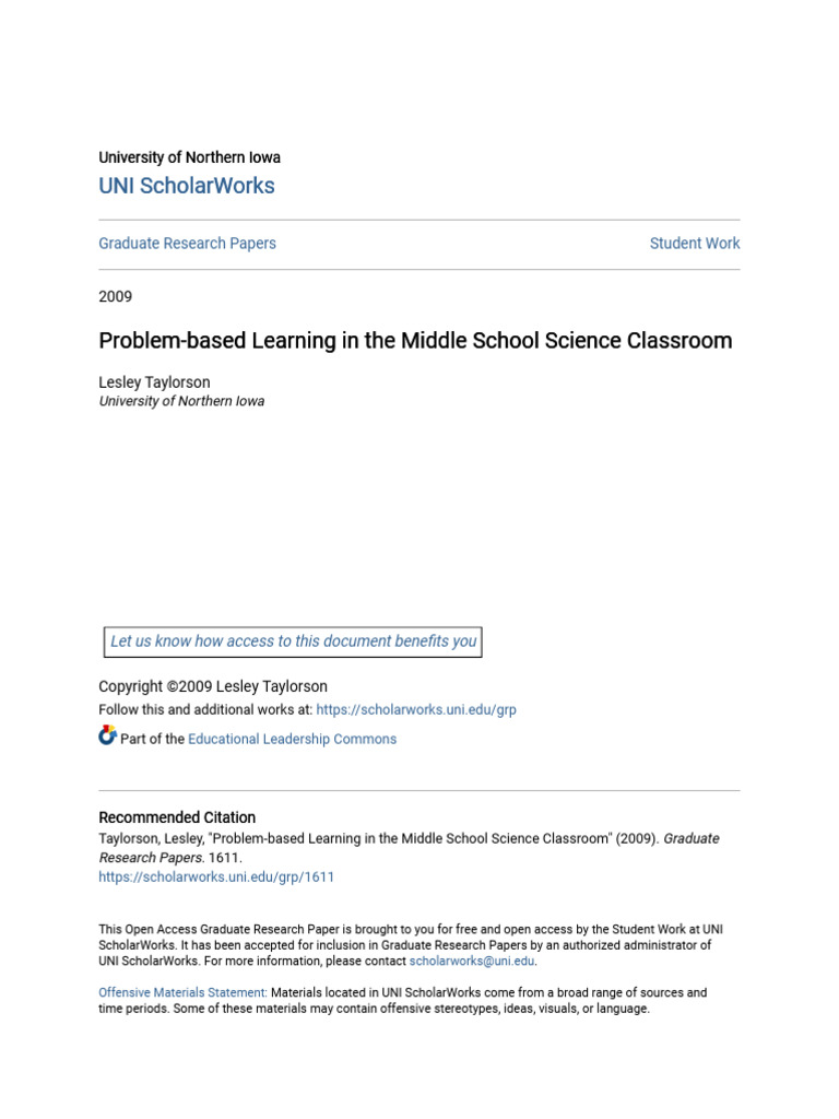Problem-Based Learning in The Middle School Science Classroom | PDF ...