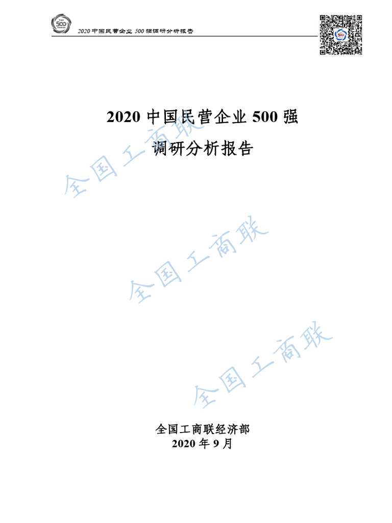 2020中国民营企业500强调研分析报告 | PDF
