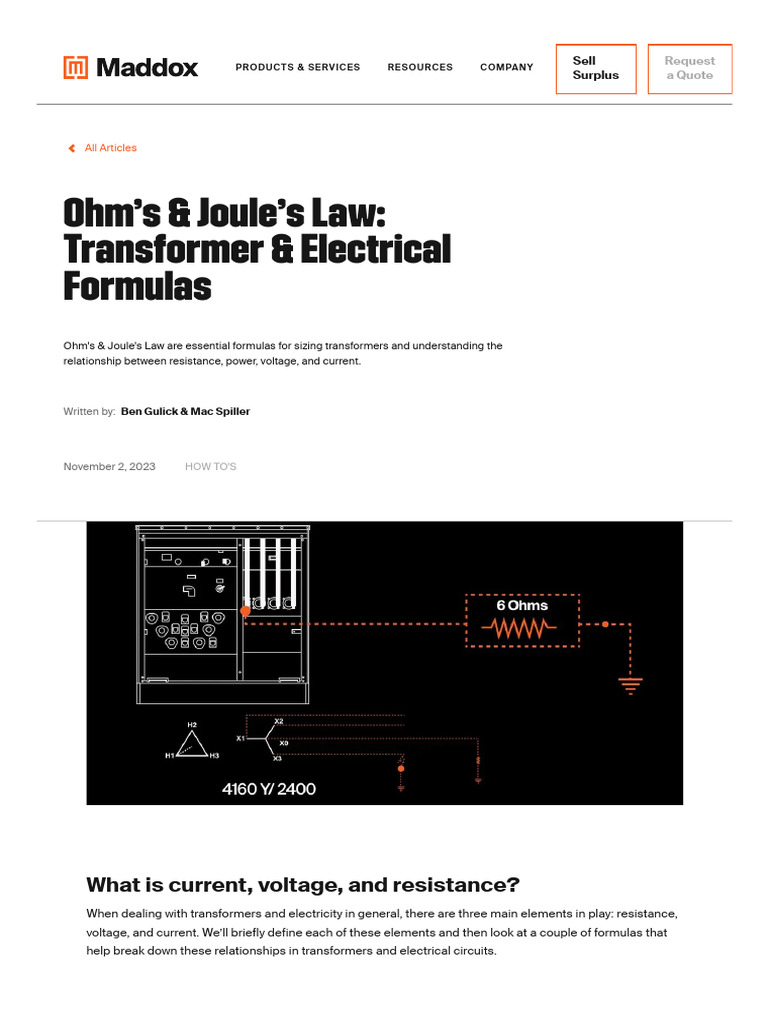 Ohm's & Joule's Law - Transformer & Electrical Formulas | PDF ...