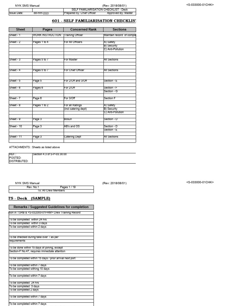 Deck Officers Familiarization Checklist | PDF | Ships | Shipping