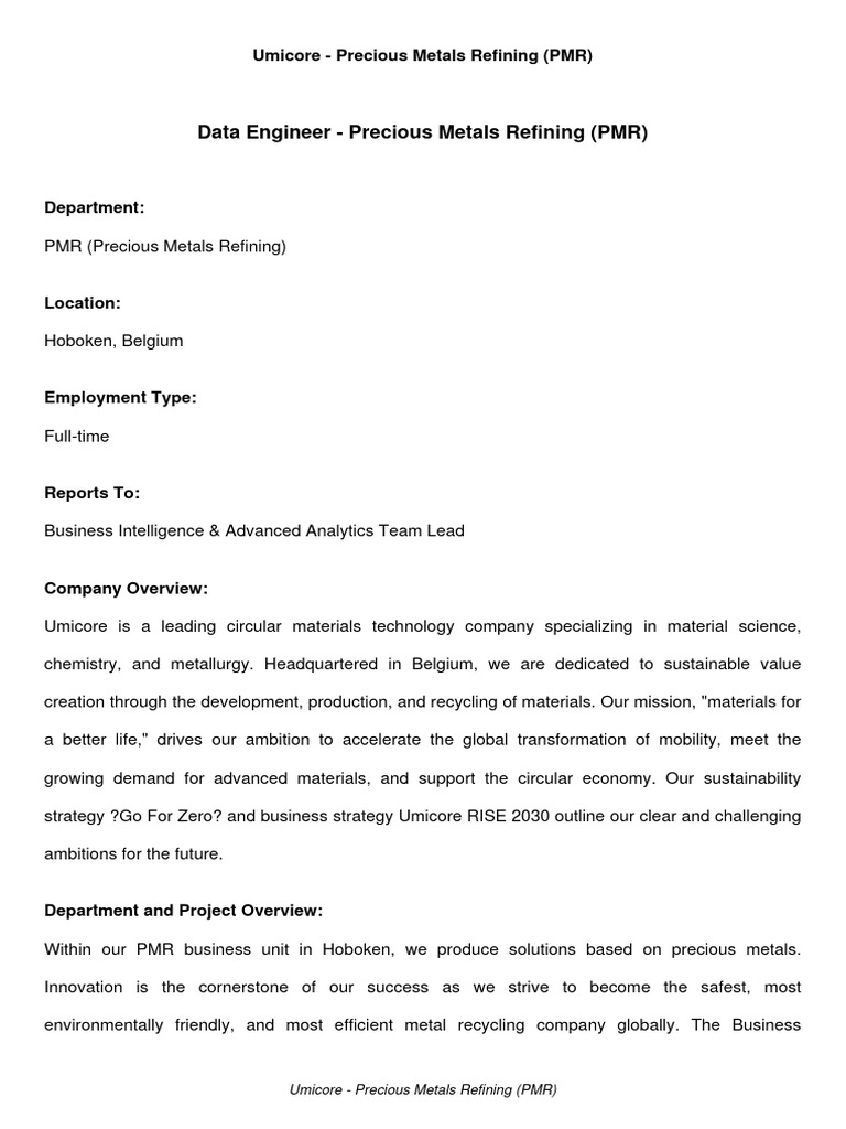 Umicore Data Engineer Job Description | PDF | Business Intelligence ...